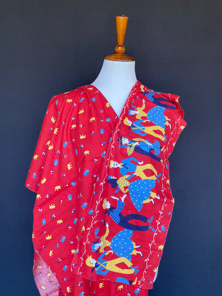 Late 1940s/Early 1950s Square Dance Border Print Remnant – Make this Look